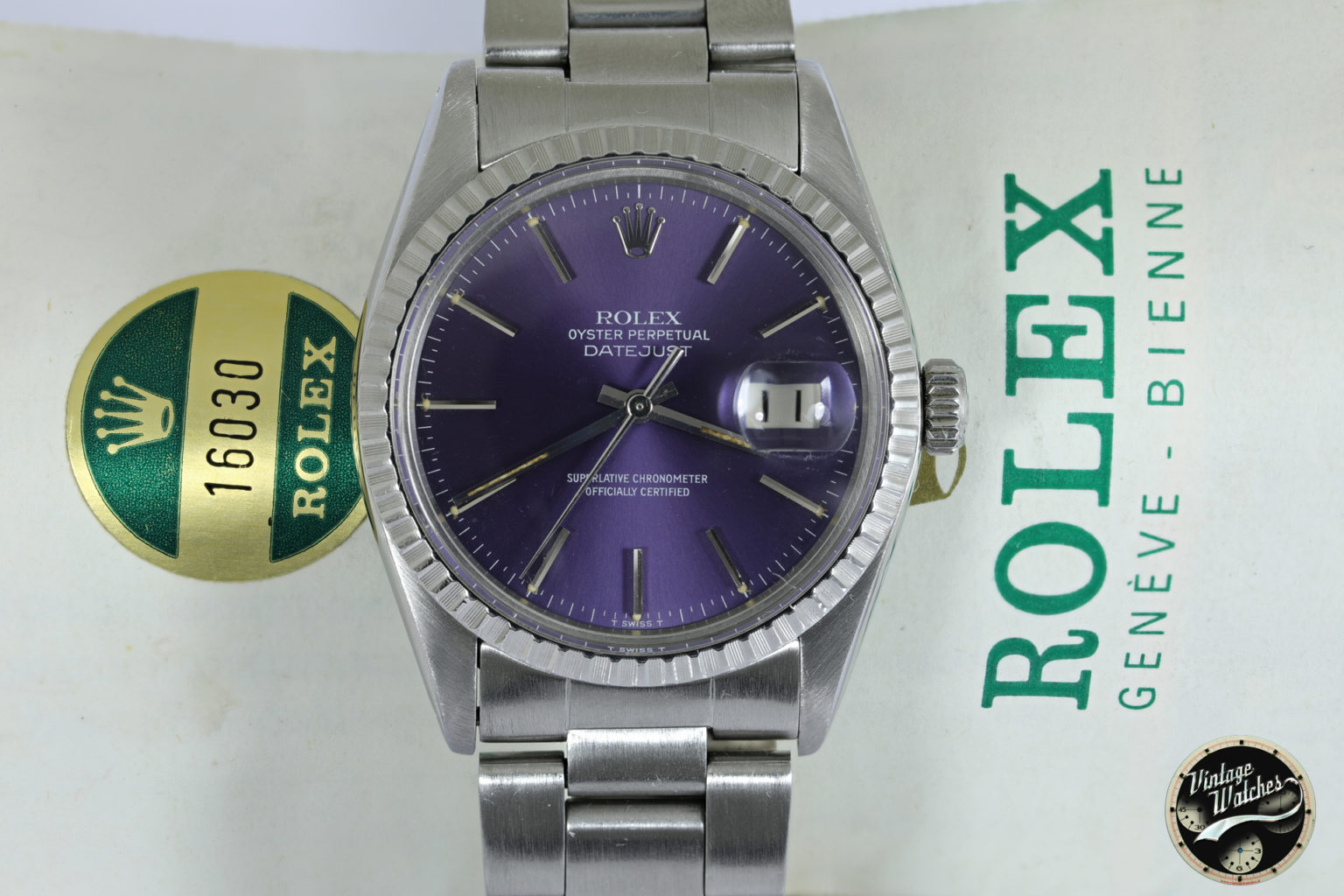 ROLEX DATEJUST REF. 16030 PURPLE CHANGED COLOR DIAL BOX & PAPERS ...