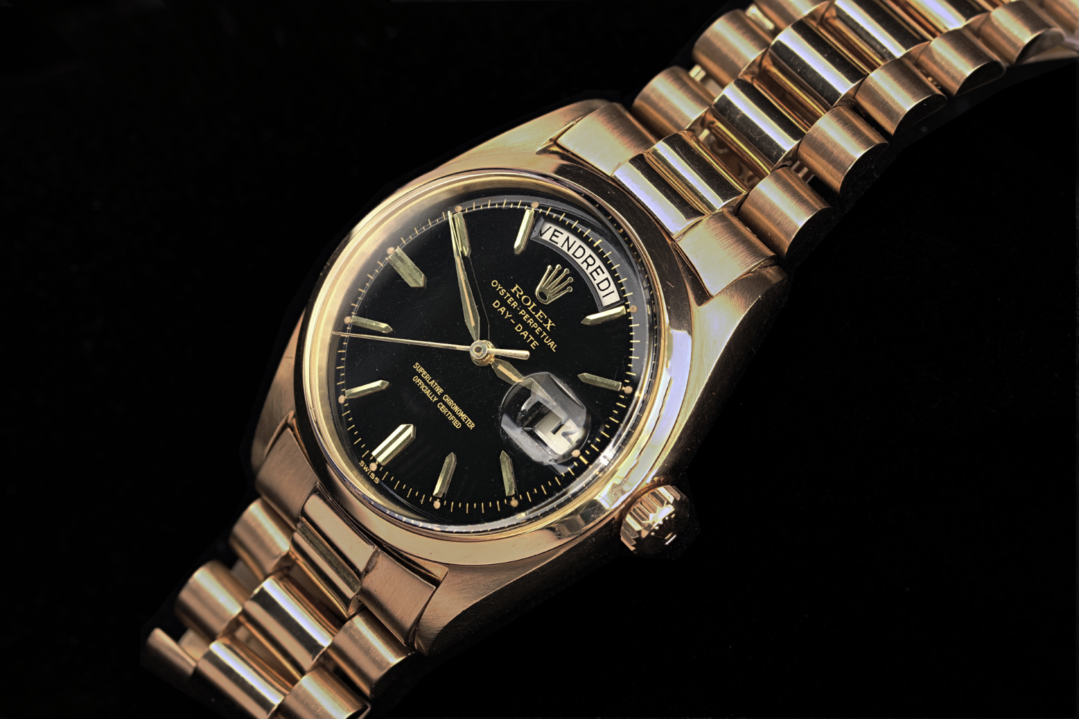 Rolex Daydate ref. 6612B con Quadrante Nero Gilt Scritte Oro e ...